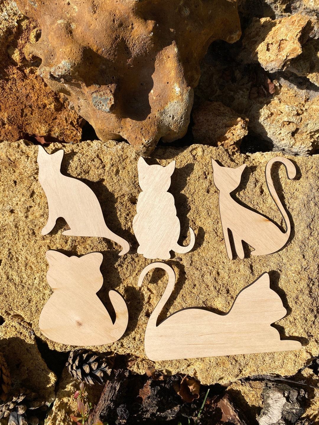 5 Cats Wooden Set, Unfinished Wood Cats Decoration,party Cat Decor ...