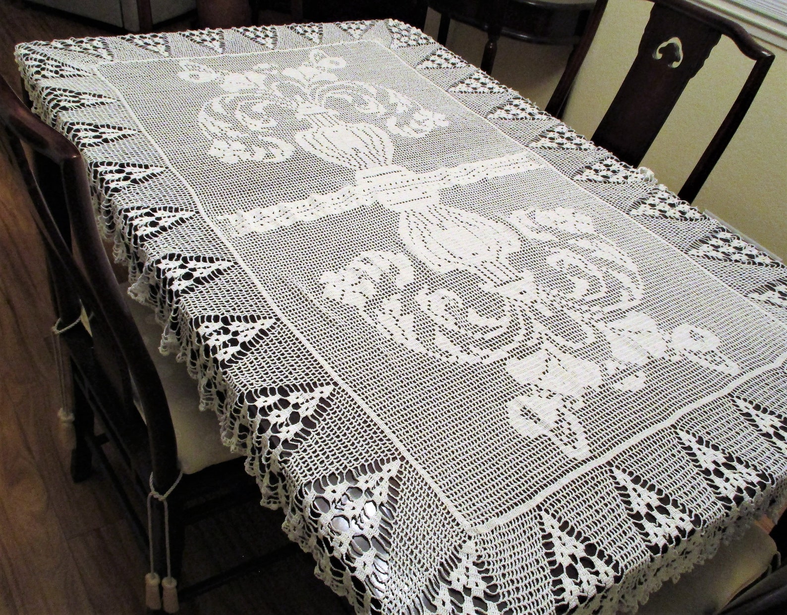 FILET CROCHET TABLECLOTH for Large Rectangle Table Vintage - Etsy