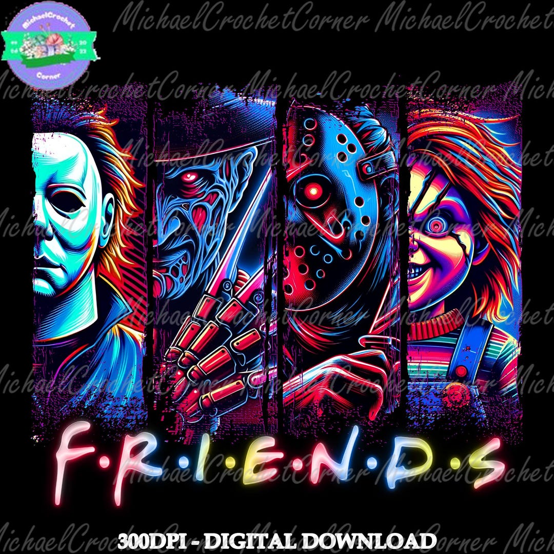 Halloween Horror Friends Png, Movie Killers Neon Png, Scary Halloween ...