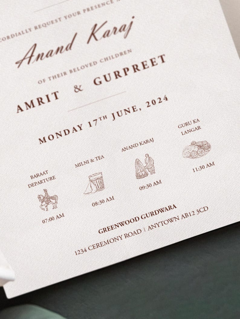 Simple & Elegant Sikh Wedding Invitation Template With Illustrated ...
