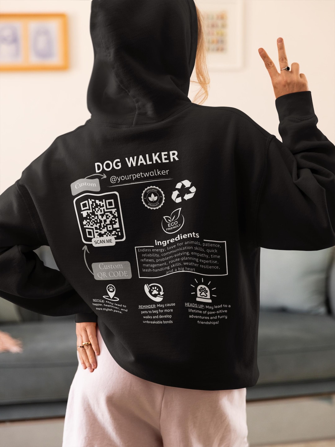 Custom Dog Walker Hoodie, Personalizable QR Code, Business Branding ...