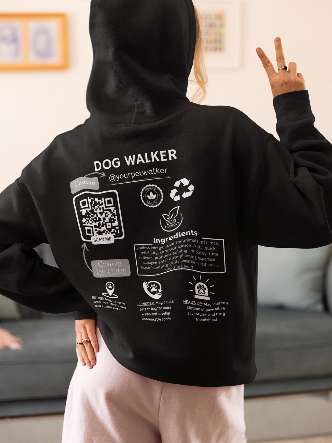 Custom Dog Walker Hoodie, Personalizable QR Code, Business Branding ...