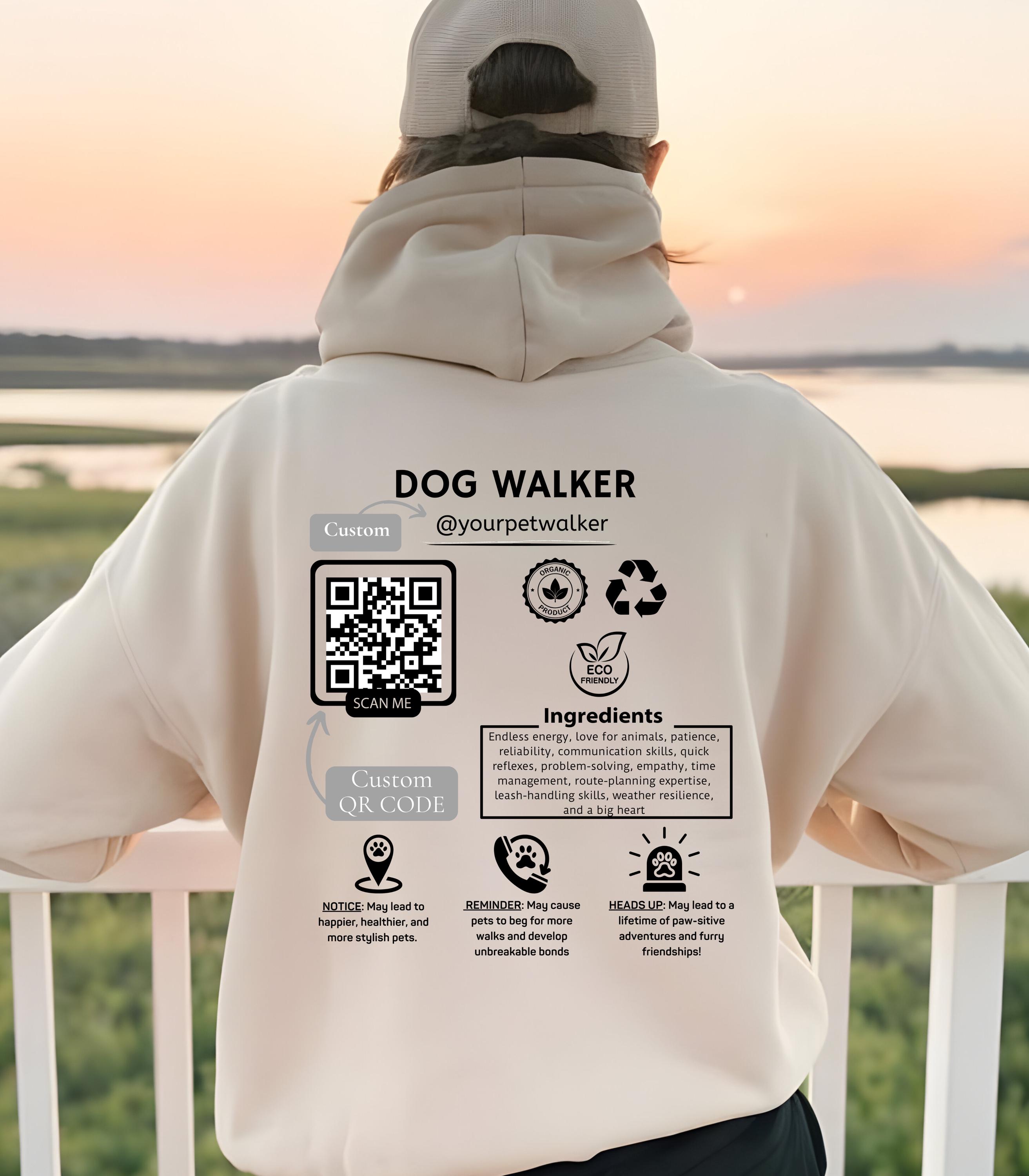 Custom Dog Walker Hoodie, Personalizable QR Code, Business Branding ...