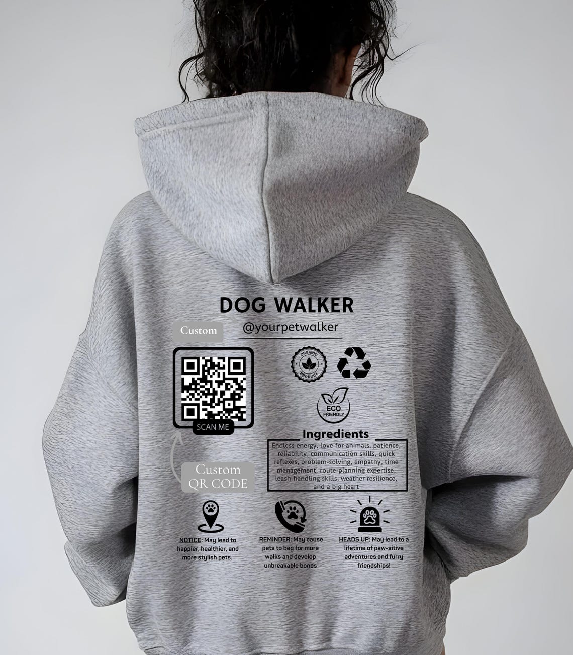 Custom Dog Walker Hoodie, Personalizable QR Code, Business Branding ...