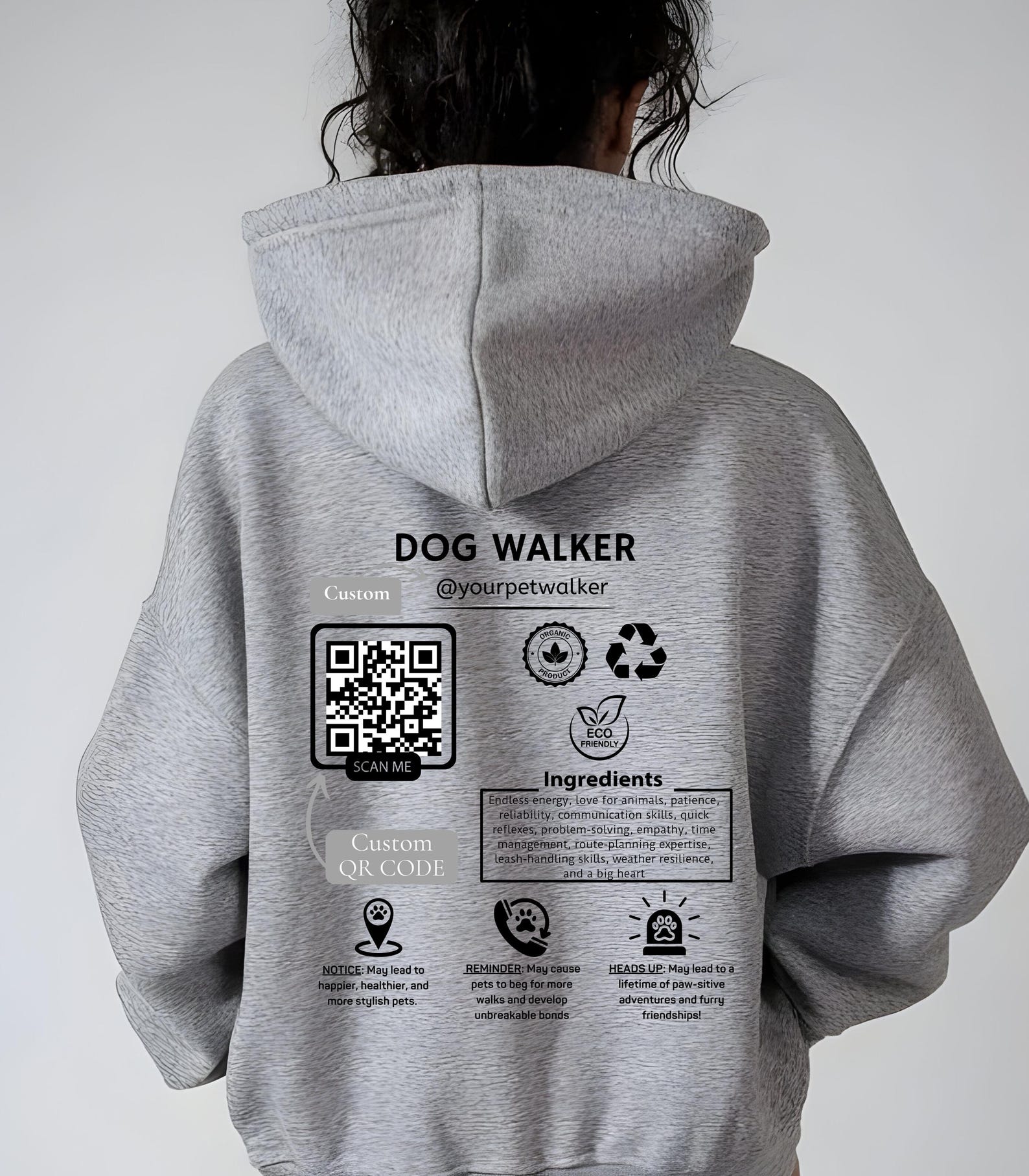 Custom Dog Walker Hoodie, Personalizable QR Code, Business Branding ...