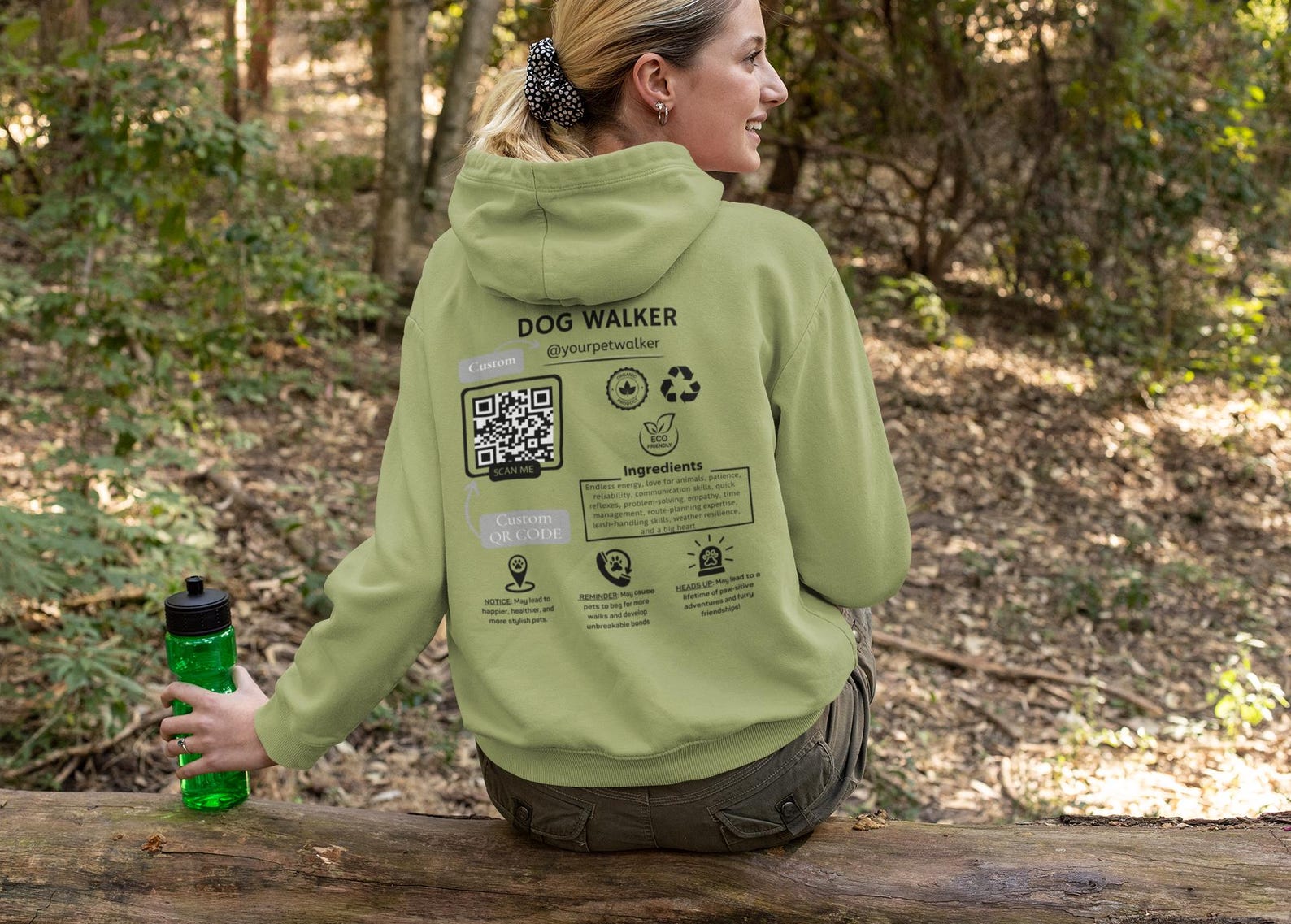 Custom Dog Walker Hoodie, Personalizable QR Code, Business Branding ...