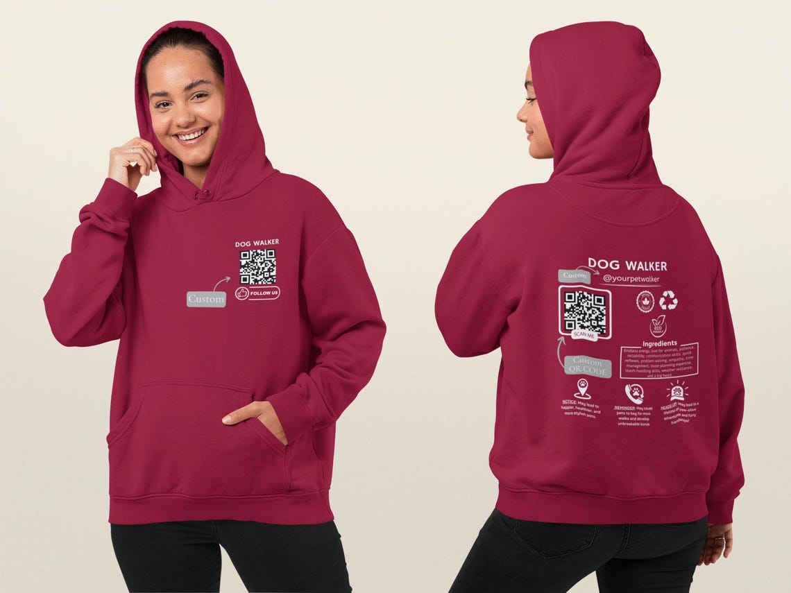 Custom Dog Walker Hoodie, Personalizable QR Code, Business Branding ...
