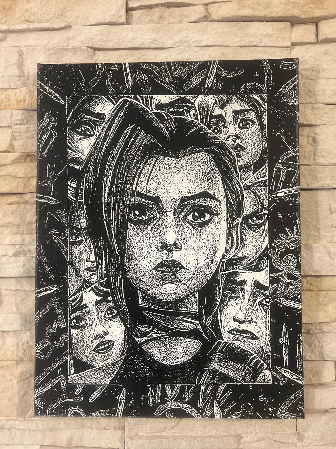 JINX Emotion Painting by Arcane, Monochrome Black and White Art 30x40cm ...