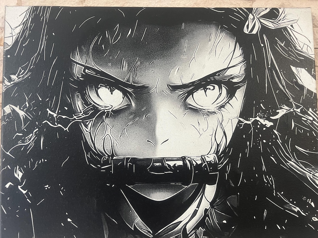Nezuko Demon Slayer Painting Black and White Fan Art Manga Wall ...