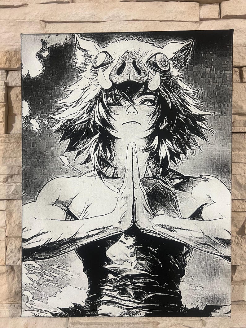 Inosuke Demon Slayer Painting – Manga Wall Decoration – Black and White ...