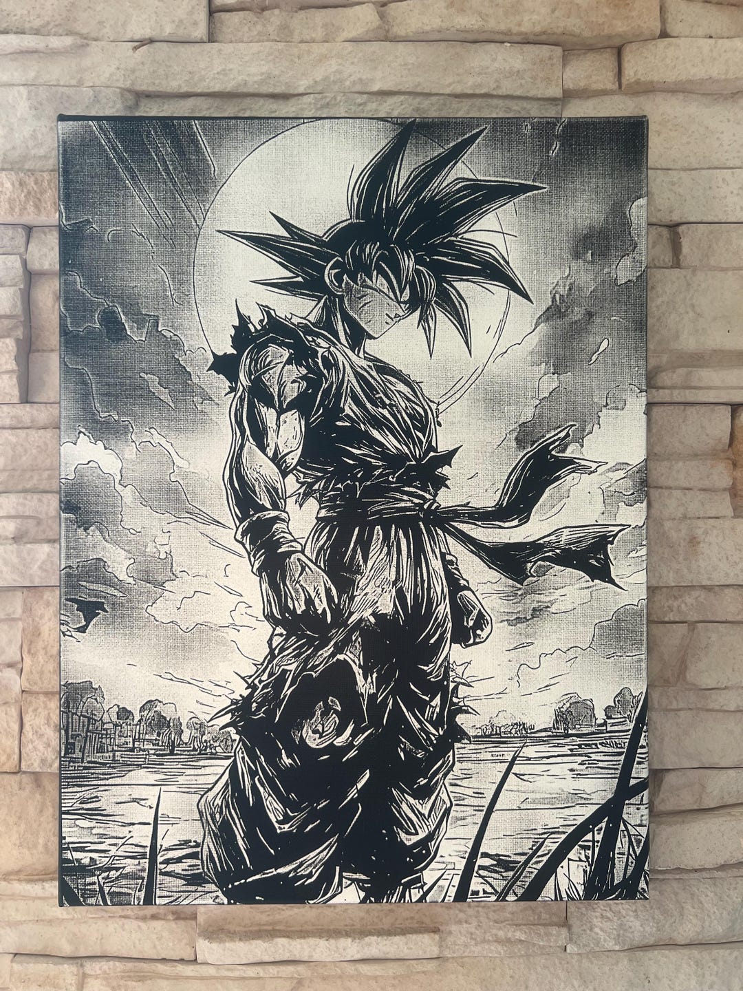 Son Goku Painting Inspired by Dragon Ball Z Monochrome Art 30x40 Cm - Etsy