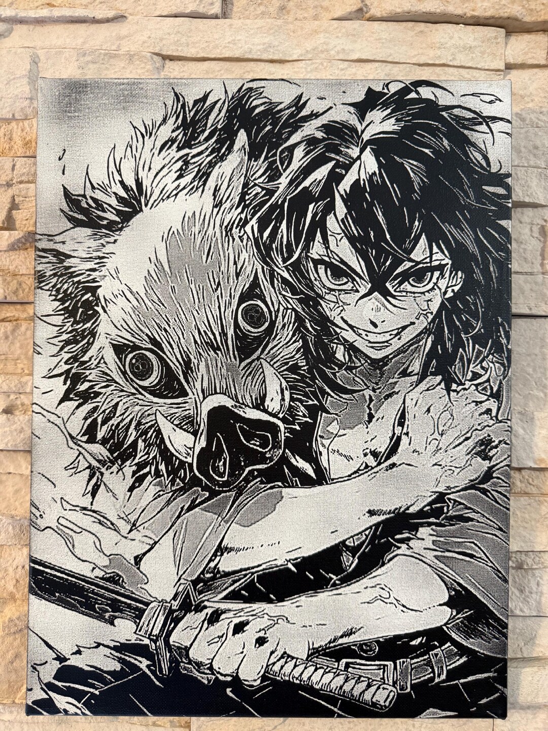 Inosuke Hashibira Demon Slayer Painting Painting Engraving Black and ...