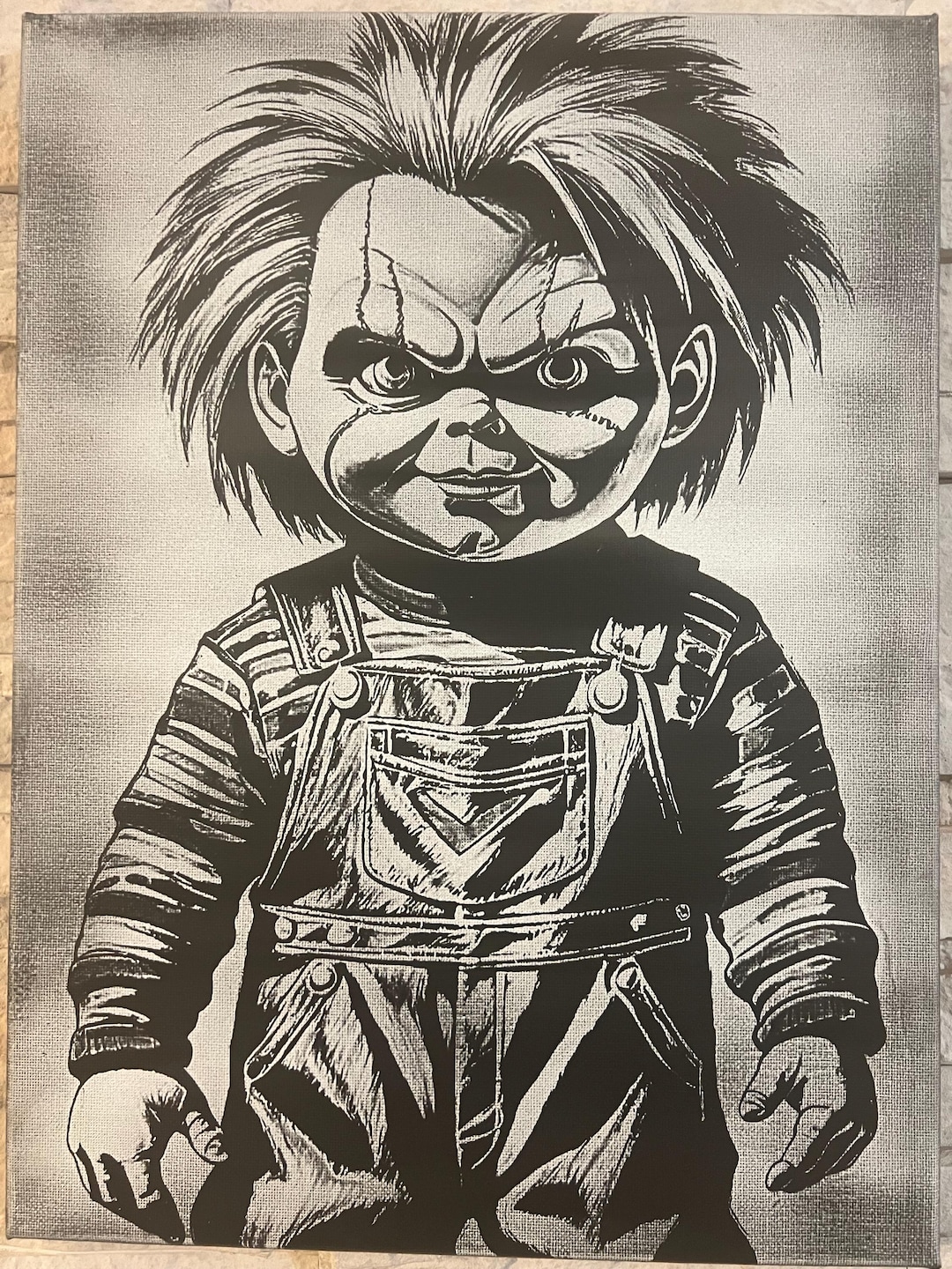 Chucky Painting Horror Movie Wall Decor Black and White Monochrome Art ...