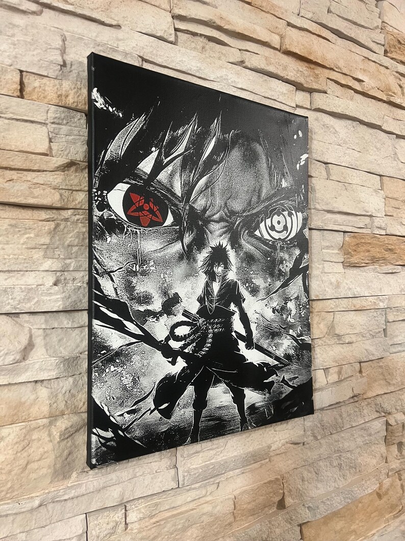 Sasuke Sharingan and Rinnegan Painting Black and White Monochrome Art ...