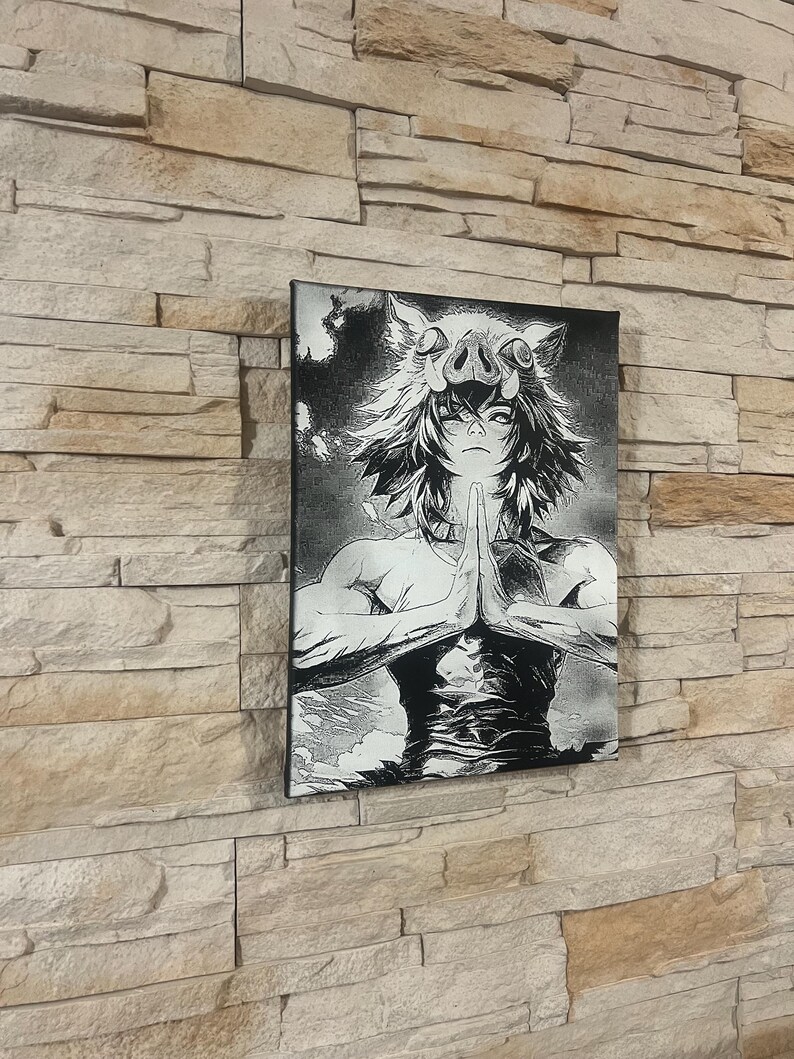 Inosuke Demon Slayer Painting – Manga Wall Decoration – Black and White ...