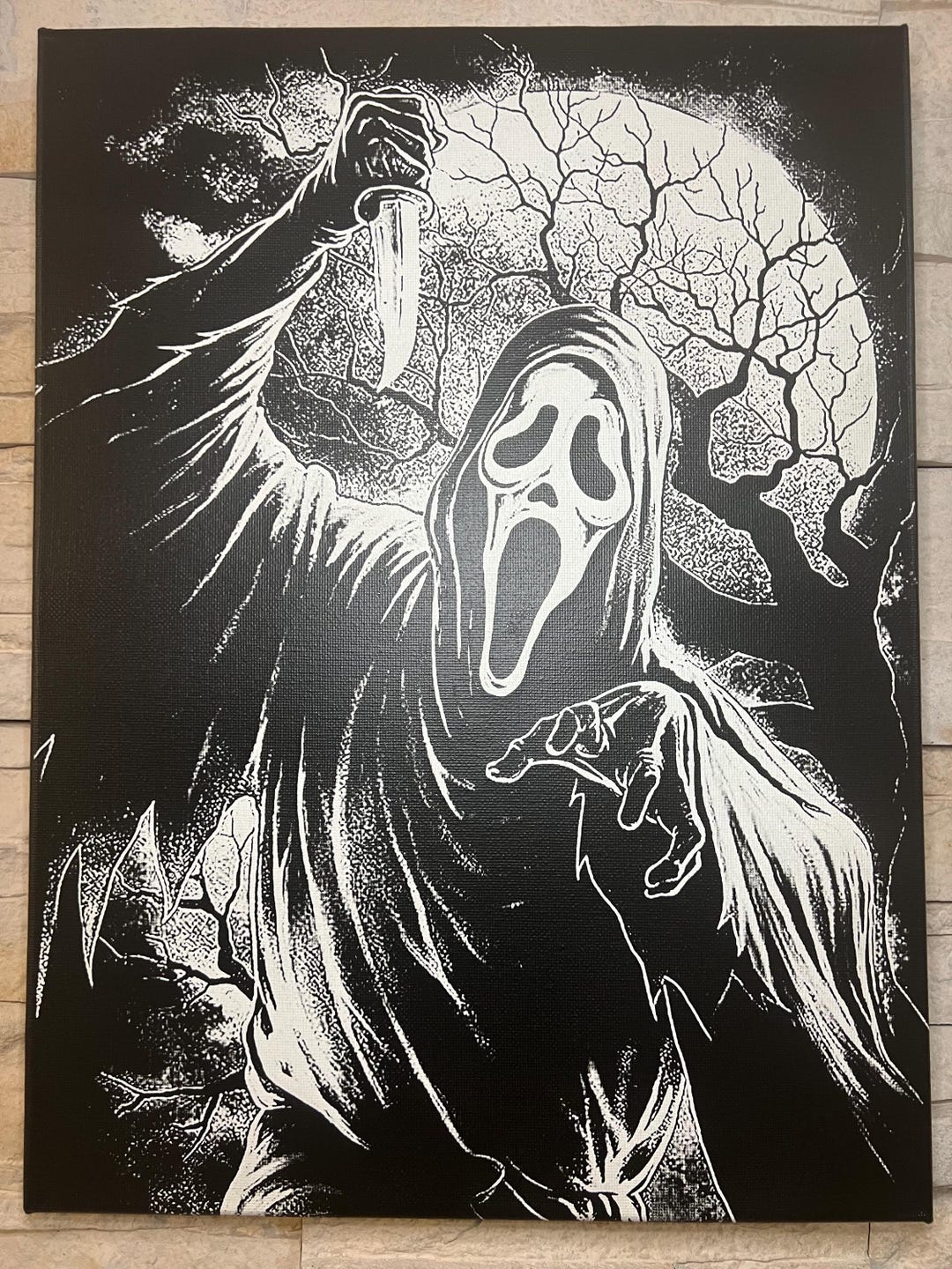 Scream Ghostface Painting - Horror Movie Wall Decor - Black and White ...