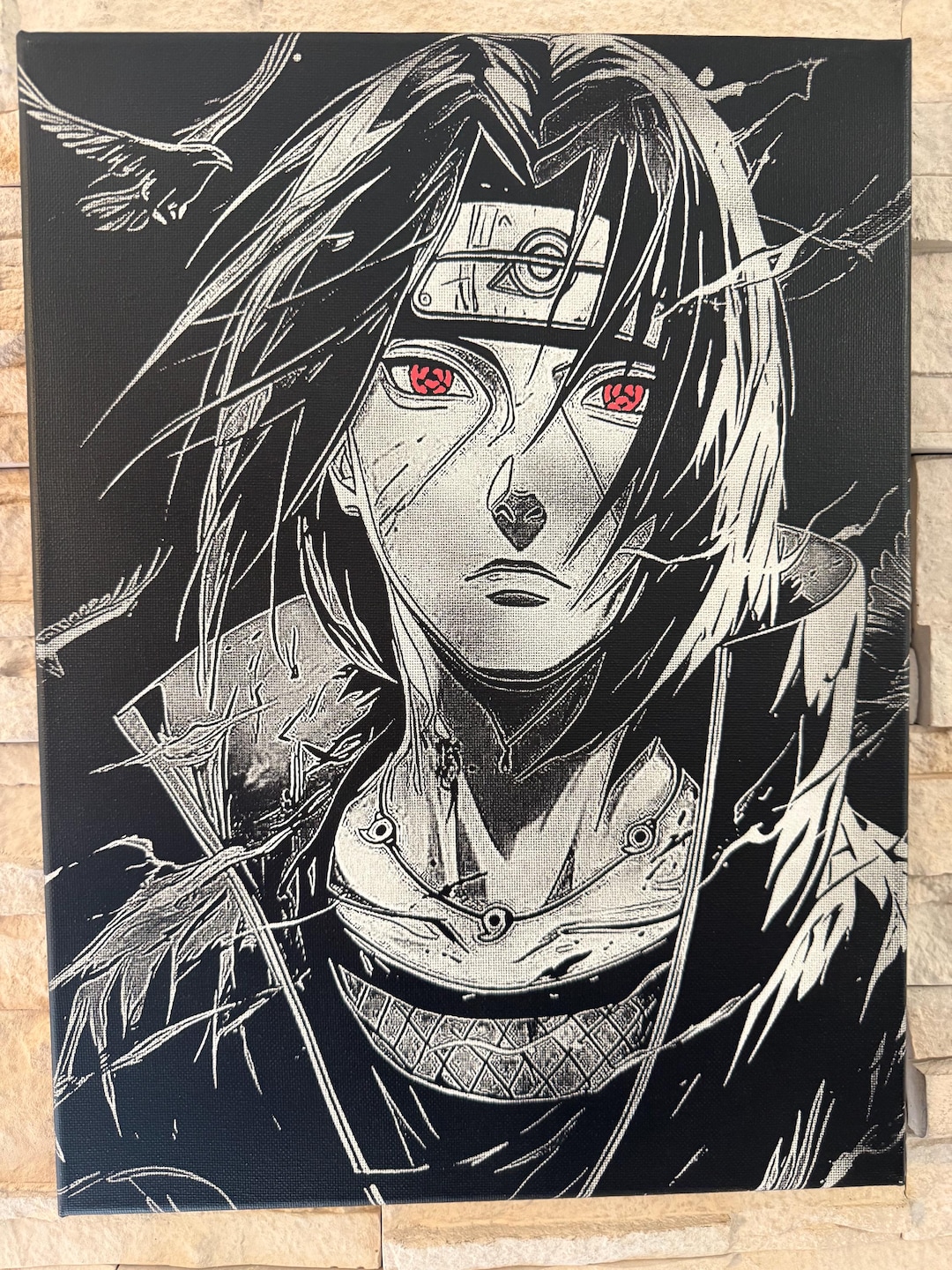 Itachi Uchiha Painting - Painting and Engraving on Canvas - Black and ...
