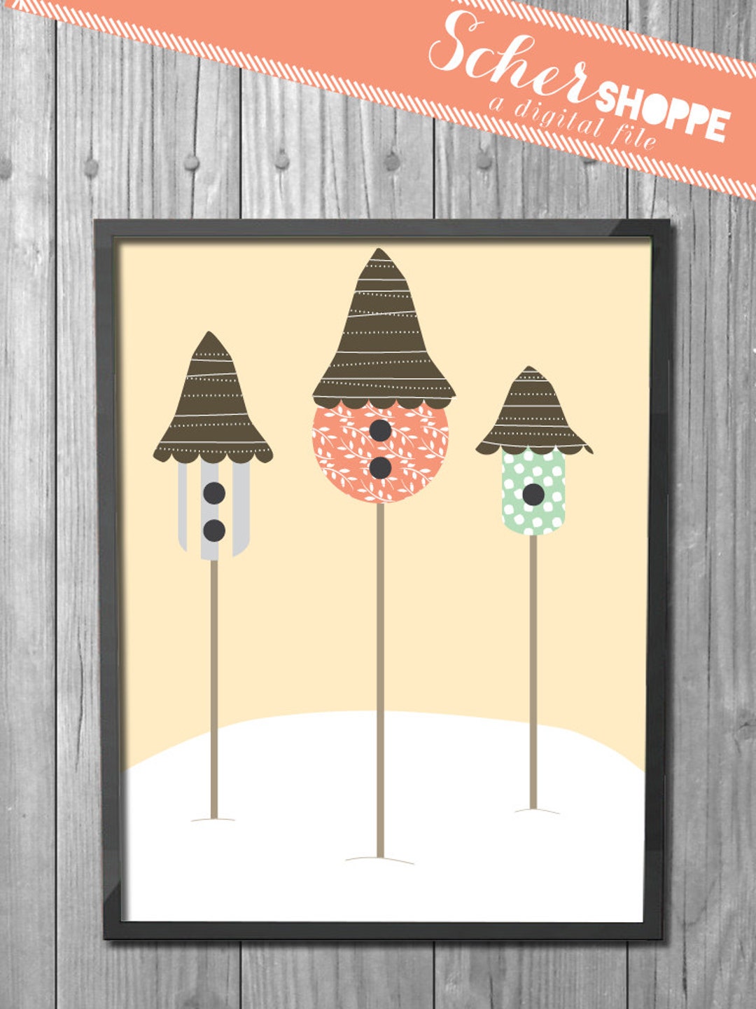 Unique Nursery Printable // Whimsical Bird House Poster // Bird House ...