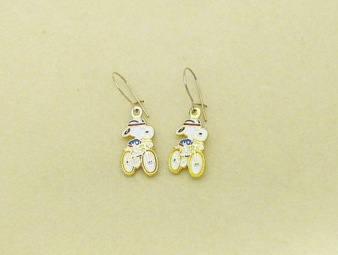 Aviva Vintage Snoopy Peanuts Biking Bicycle With 2 Variations Earrings ...