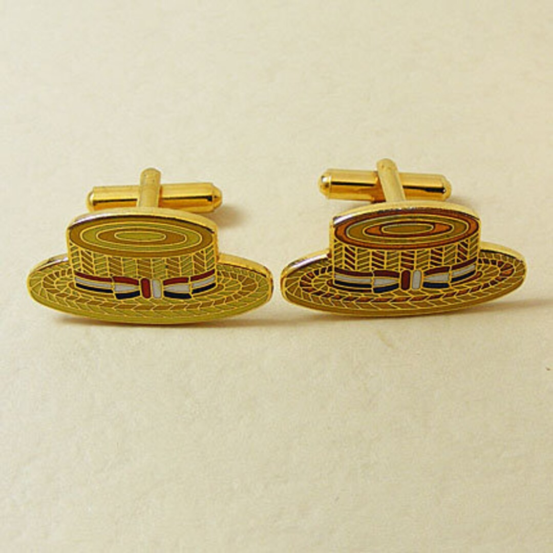 Vintage Aviva Cuff Links Straw Hat Enamel Enamel Cloisonne 26-6 - Etsy