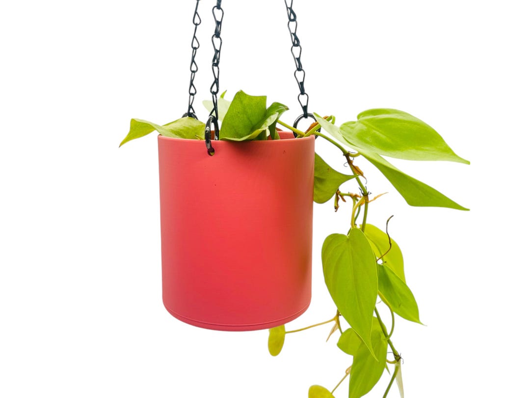 Matte Coral Pink Hanging Planter | 5 Sizes, No Drainage, Includes 18 ...