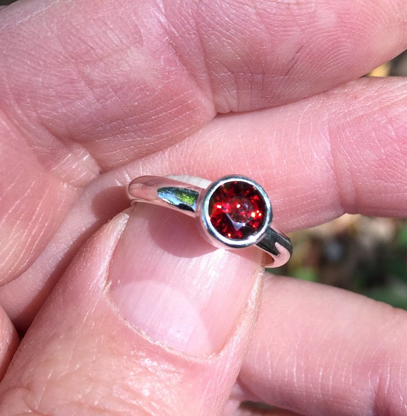 Silver Garnet Ring Simple Little Sterling Silver Ring With - Etsy