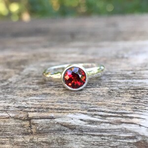 Silver Garnet Ring, Simple Little Sterling Silver Ring With Round Bezel ...