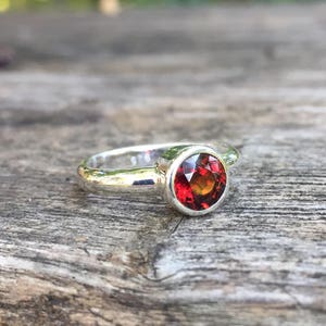 Silver Garnet Ring, Simple Little Sterling Silver Ring With Round Bezel ...