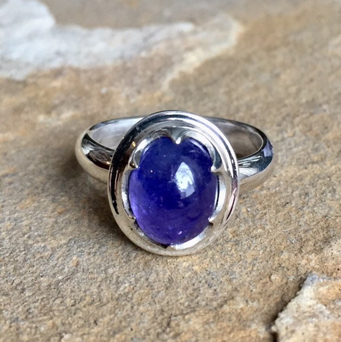 Sterling Silver Tanzanite Ring Crown Set Tanzanite Cabochon - Etsy