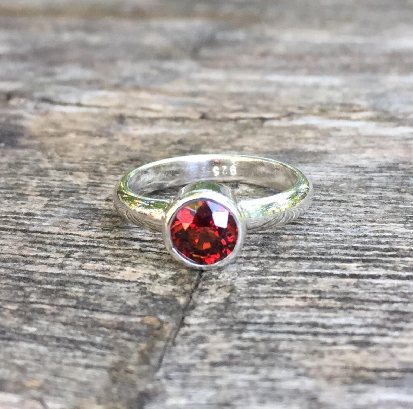 Silver Garnet Ring Simple Little Sterling Silver Ring With - Etsy