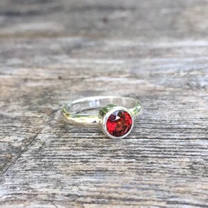 Silver Garnet Ring, Simple Little Sterling Silver Ring With Round Bezel ...