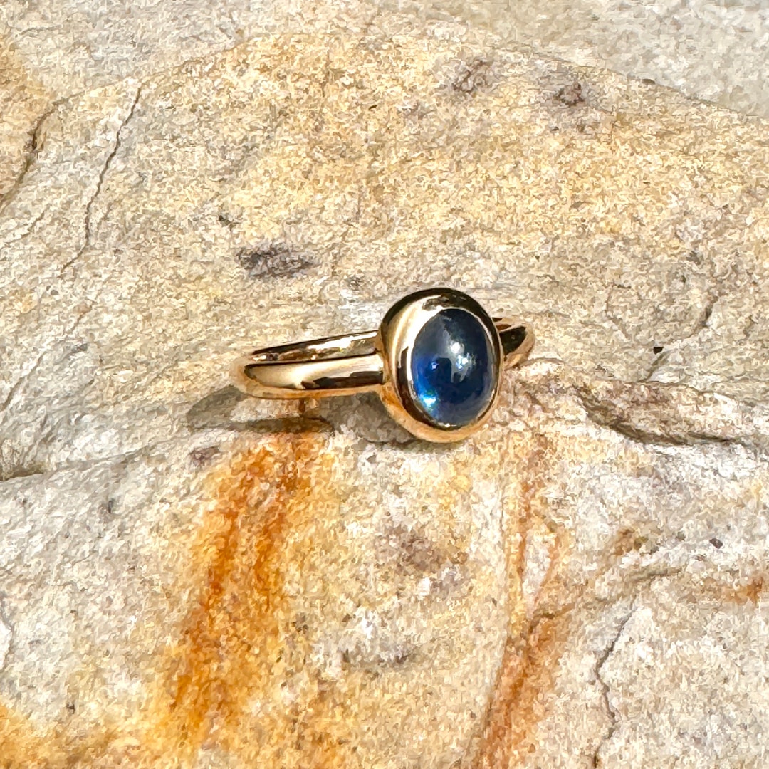 Simple 14k Gold Ring With Pale Blue Sapphire Oval Cabochon Size 8 1/2 ...