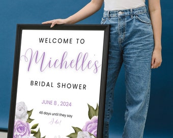 Purple Floral Bridal Shower Welcome Sign Digital Template - Etsy