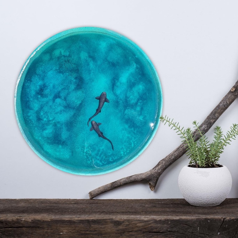 Resin Ocean Art. Nurse Sharks Ocean Painting. 10 Inch Circle Wall Art ...
