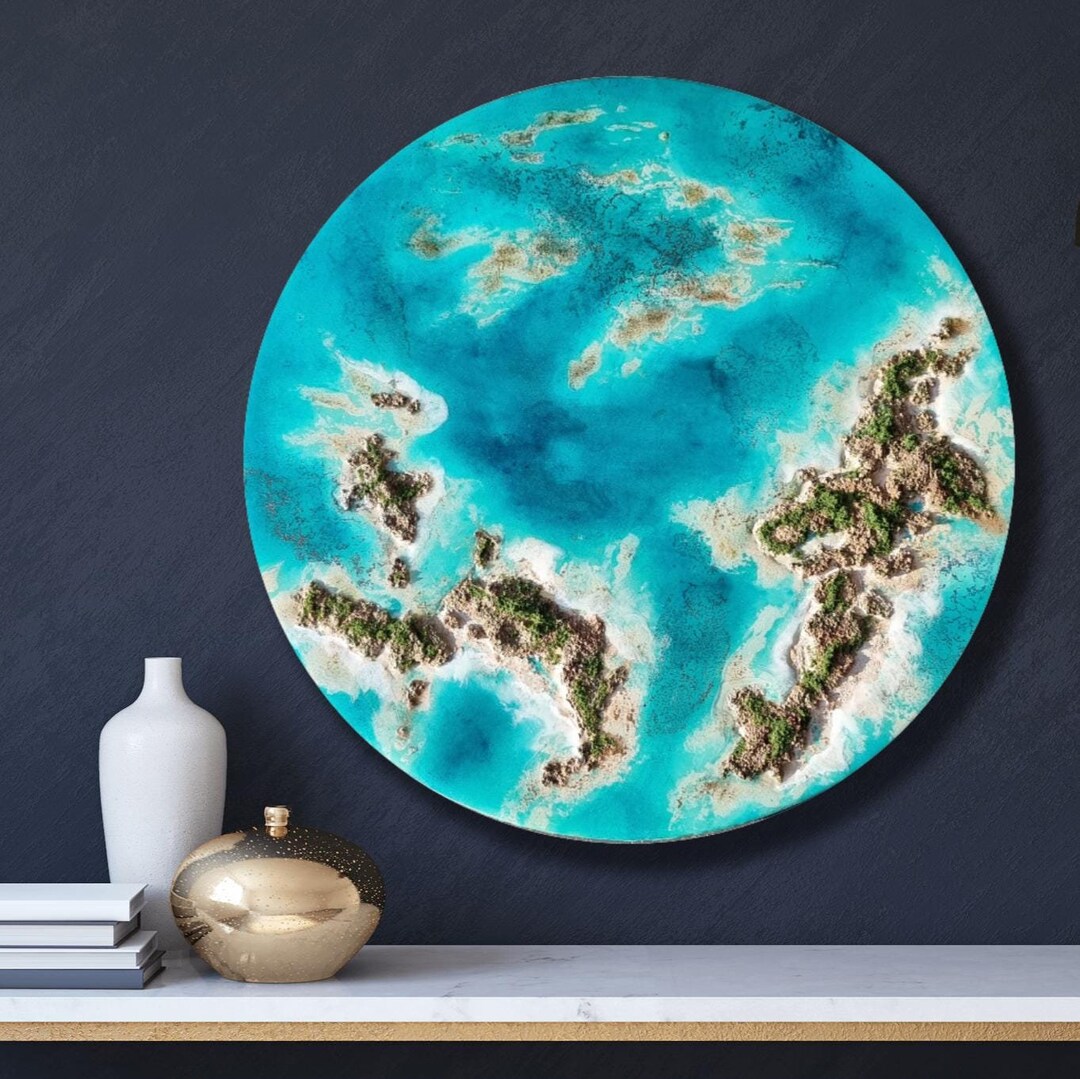 Resin Ocean Art. 15 Inch Circle Wall Art. Coastal Decor. Ocean Inspired ...