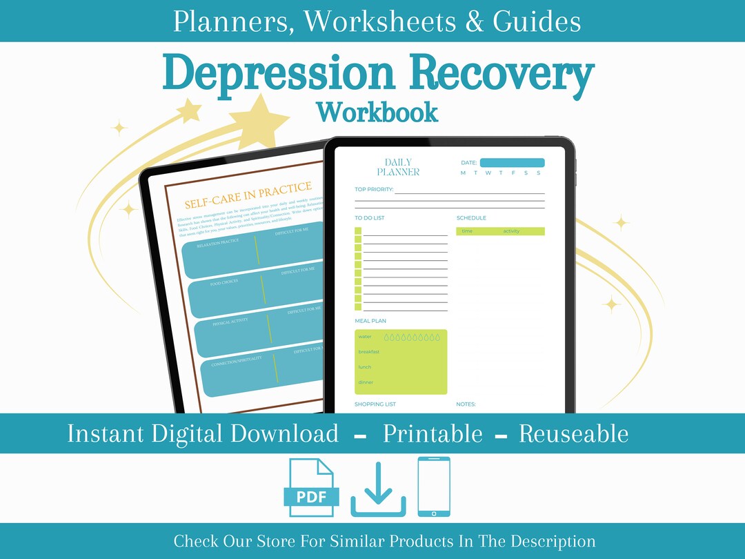 Depression Recovery Guide Digital Workbook Self Care Worksheet Mental ...
