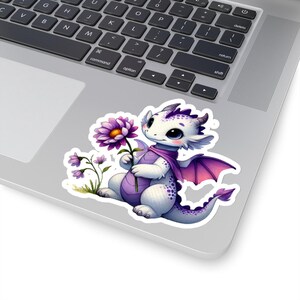 Dragon Stickers, Cute Purple Dragon With Flower, Fantasy Sticker ...