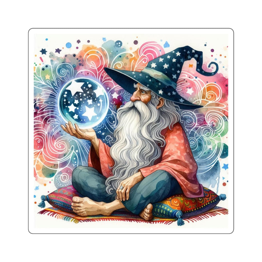 Hippy Wizard Square Stickers, Decals, Hippie Magic Laptop Stickers ...