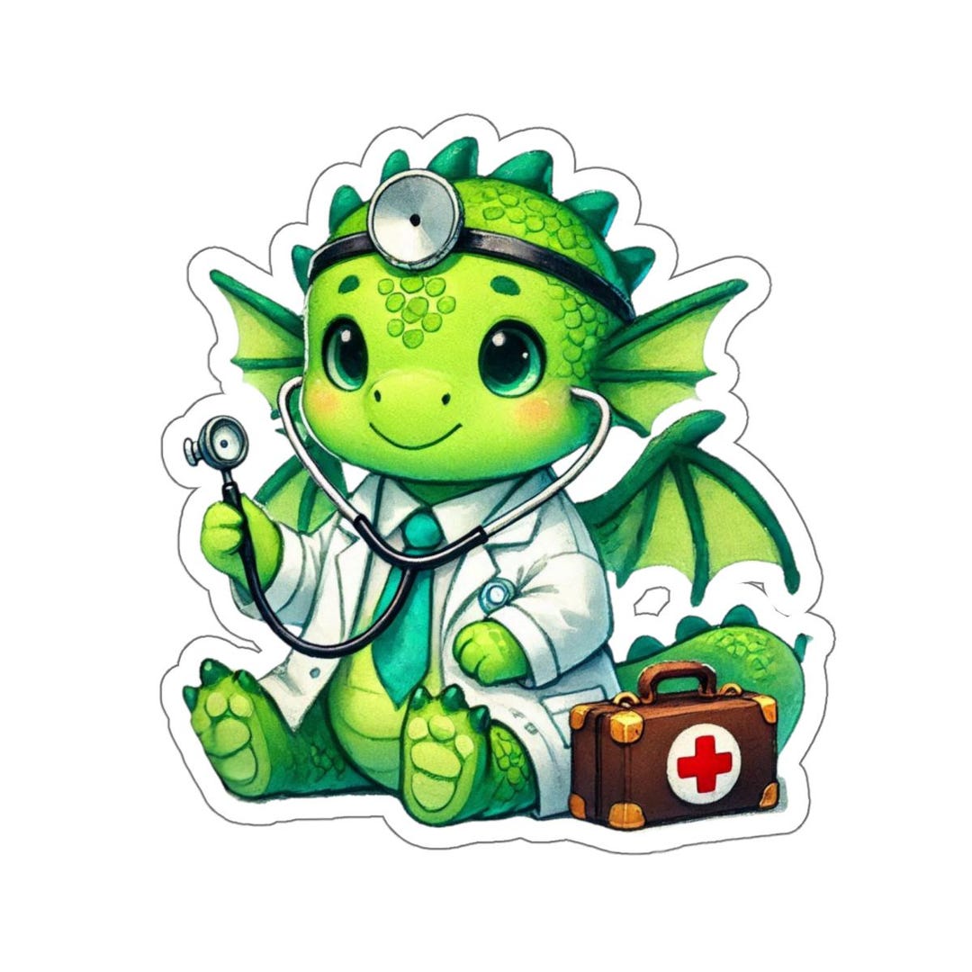 Dragon Doctor Kiss-cut Stickers, Cute Green Dragon Stethoscope Sticker ...