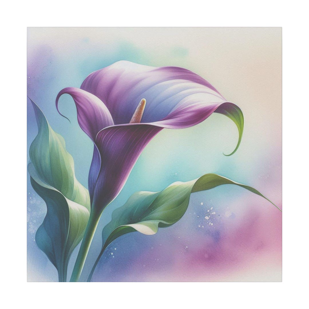 Canvas Print Wall Art, Purple Calla Lily Watercolor Design - Stretched ...