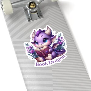 Adorable Purple Dragon Bookworm Sticker - Book Lover Gift - Etsy