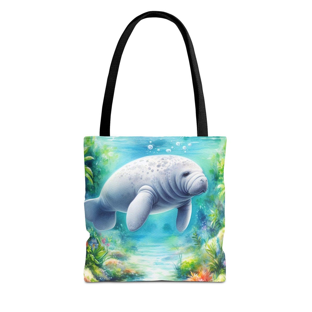 Manatee Tote Bag - Underwater Wildlife Nature Spring Organic Cotton ...