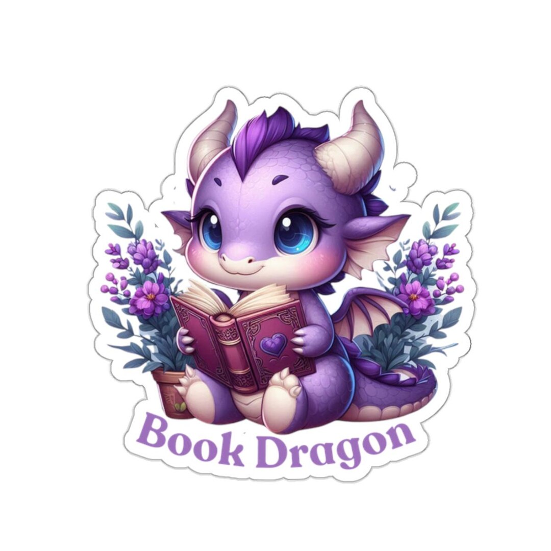 Adorable Purple Dragon Bookworm Sticker - Book Lover Gift - Etsy