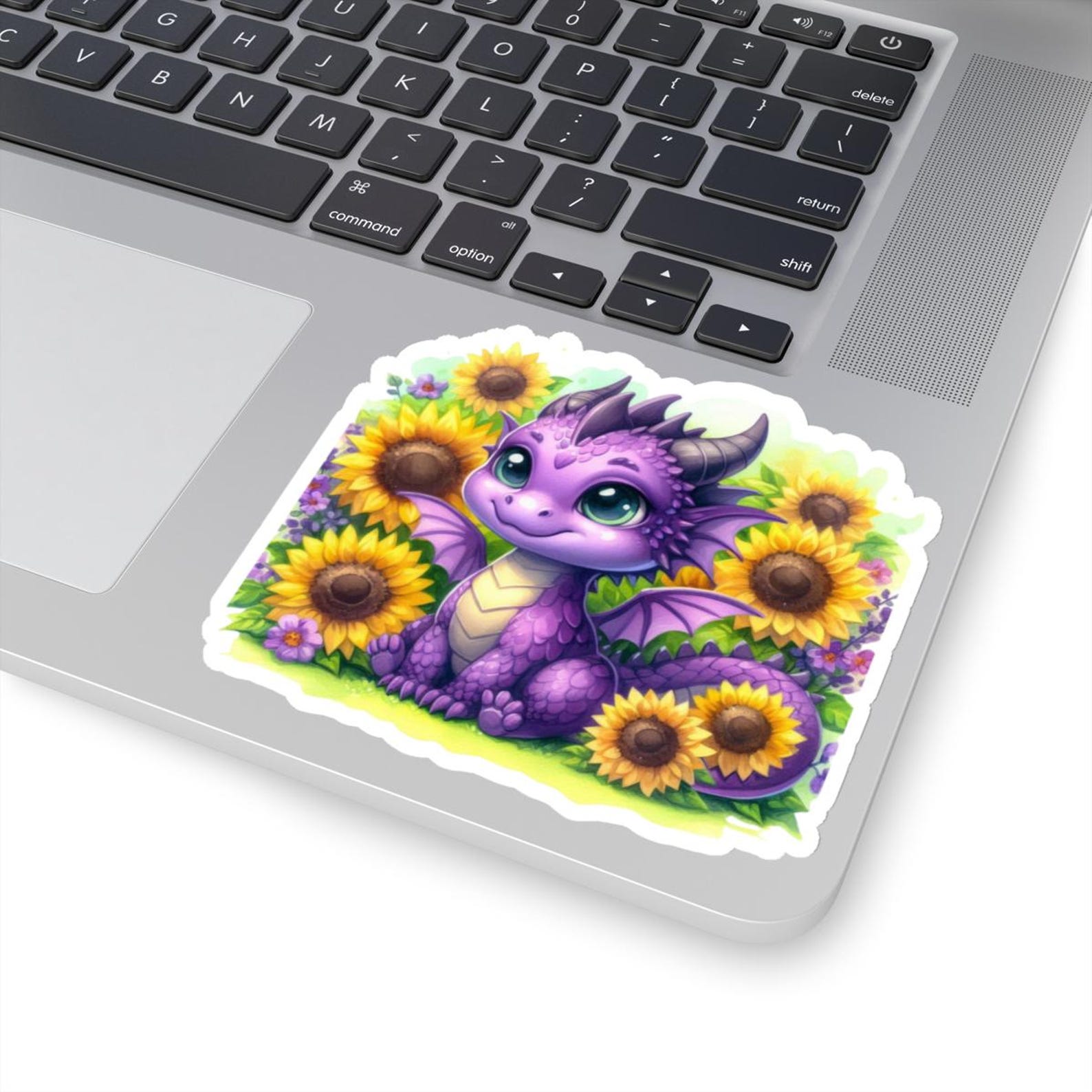 Dragon Kiss-cut Stickers, Purple Dragon & Sunflower Design, Fun Sticker ...