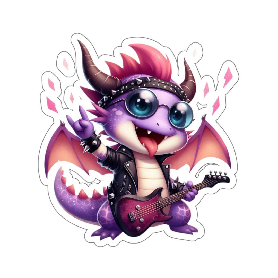 Rock Star Dragon Kiss-cut Stickers, Purple Guitar Music Decals, Cool ...