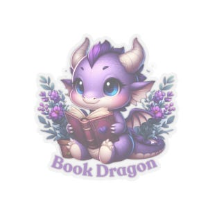 Adorable Purple Dragon Bookworm Sticker - Book Lover Gift - Etsy