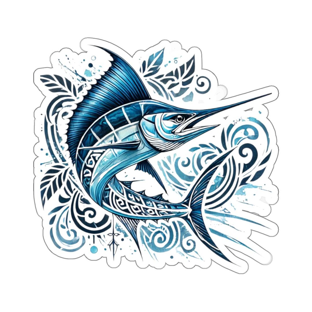 Marlin Tribal Art Stickers, Fish Decals, Ocean Themed Laptop Decals ...