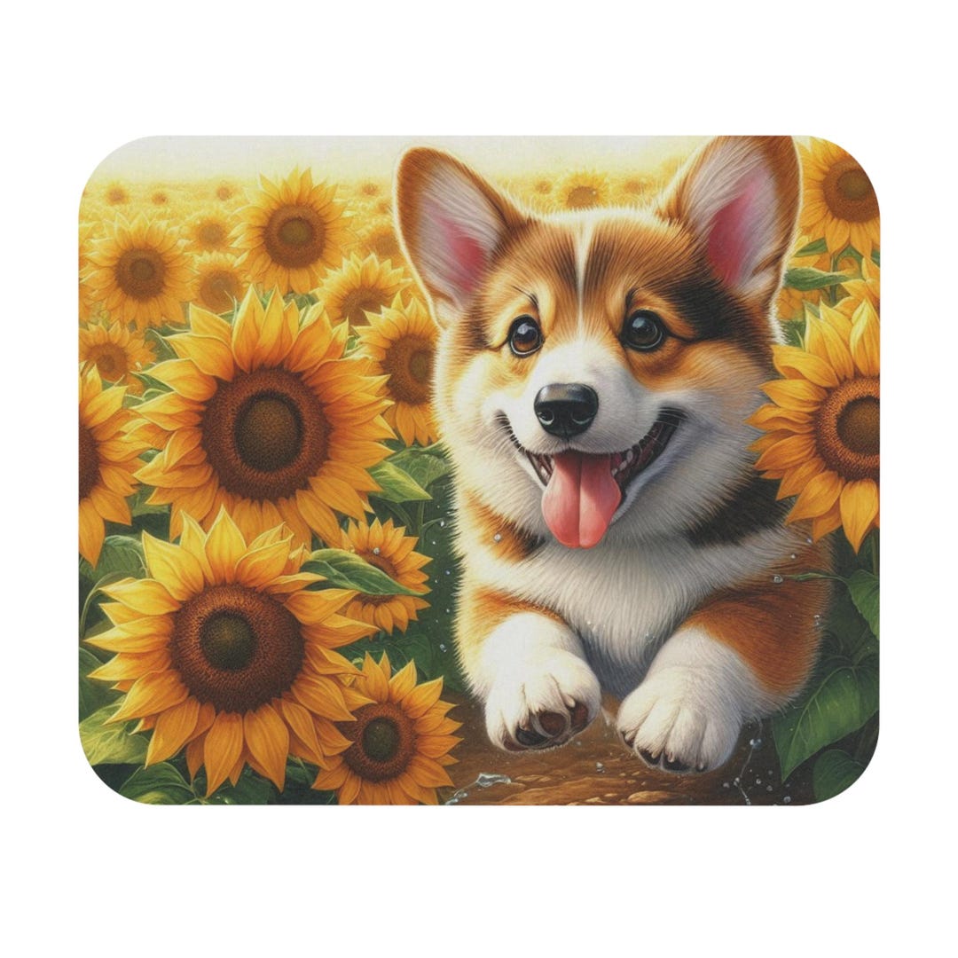 Cheerful Sunflower Corgi Mouse Pad, Cute Pet Lover Gift, Home Office ...