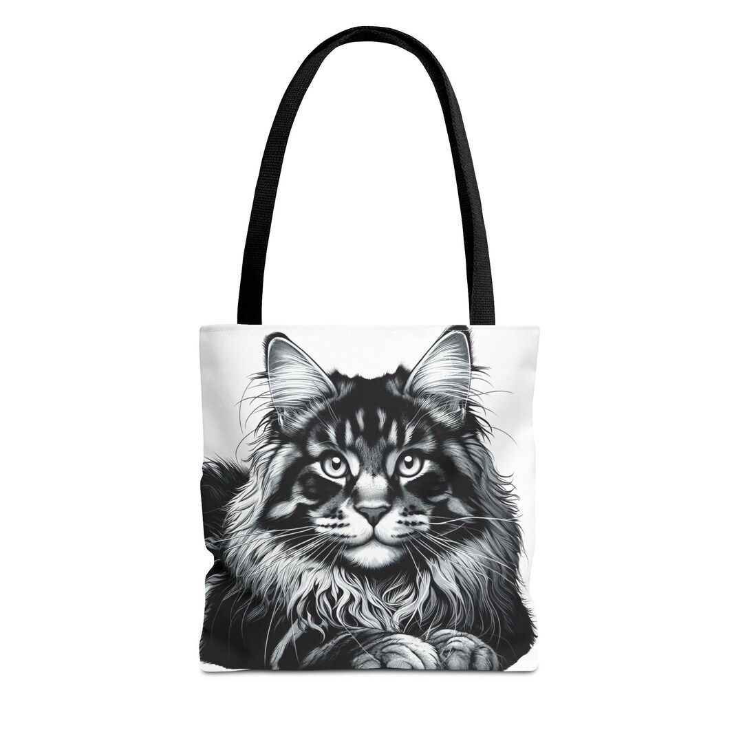 Maine Coon Cat Print Tote Bag Black & Grey Feline Purse - Etsy