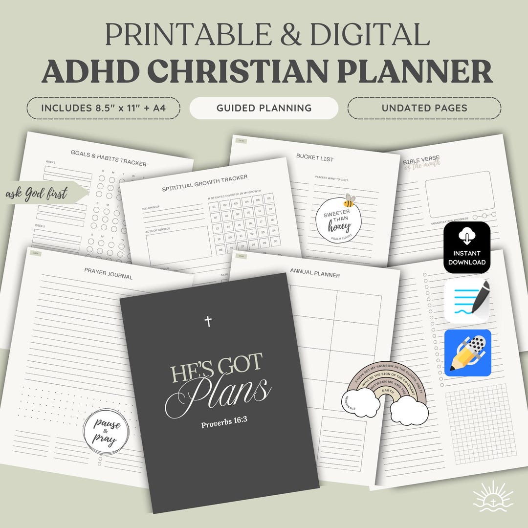 Undated Christian Digital Planner | Scandinavian Neutral Theme | Adhd ...
